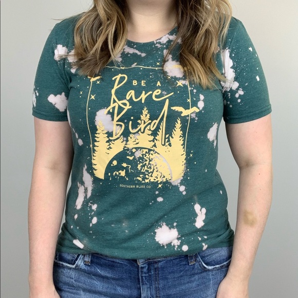 Tops | Be A Rare Bird Bleached Graphic Tee Green | Poshmark